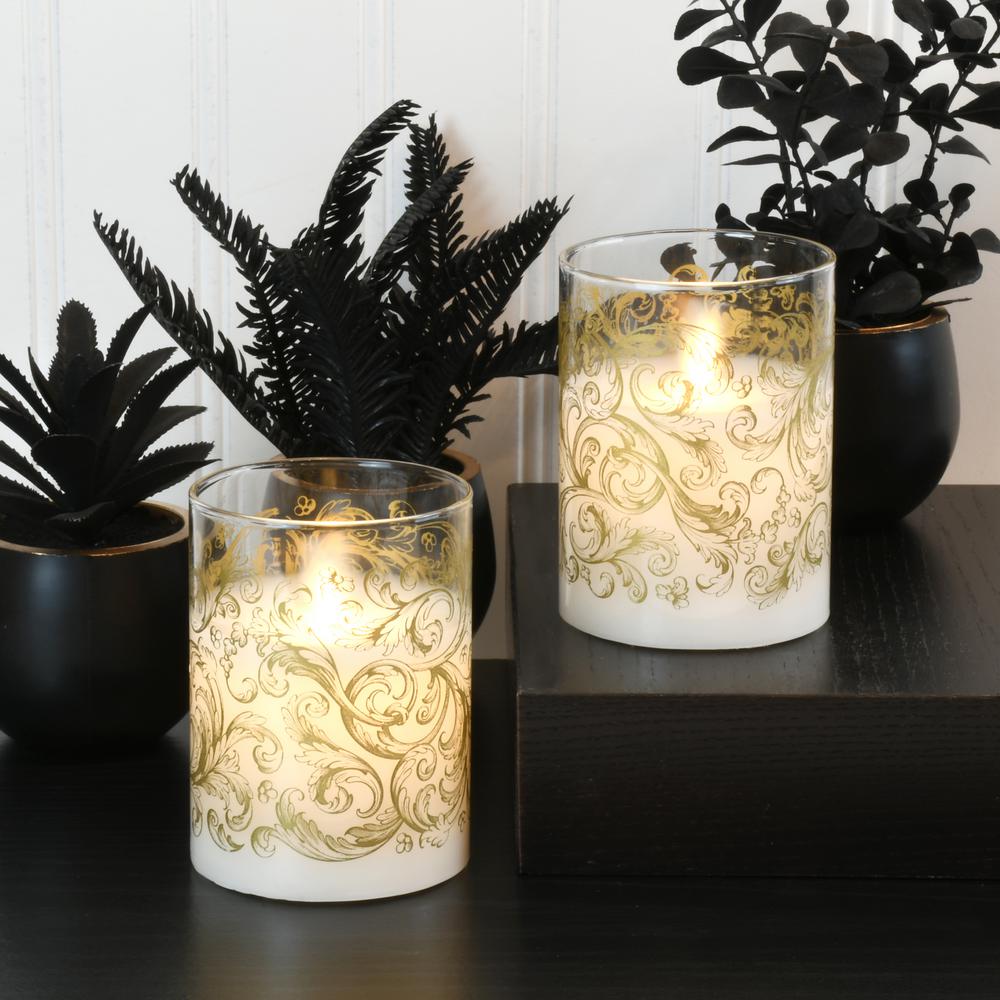 LUMABASE Gold Baroque Swirl Battery Operated LED Glass Candles with ...