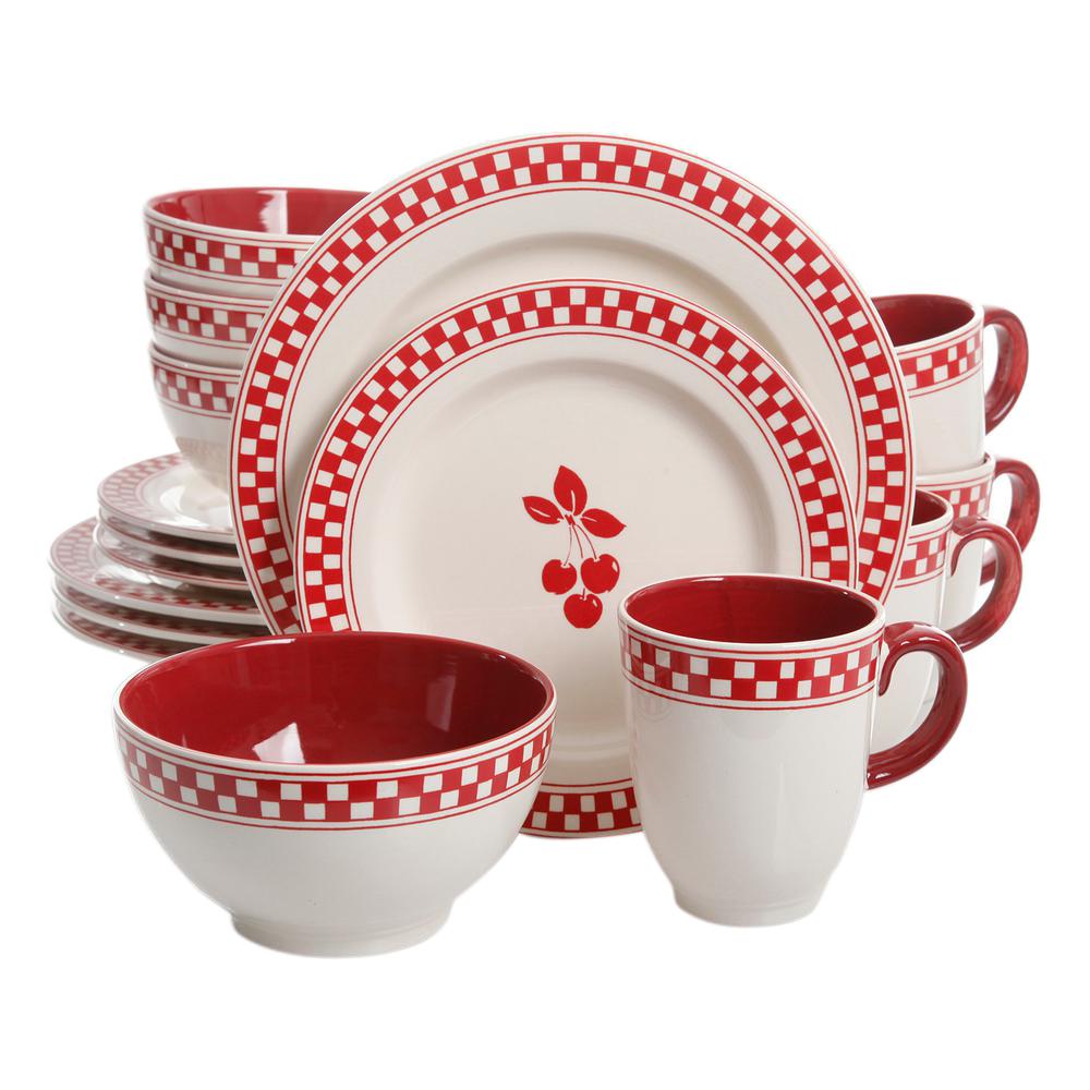 Unbranded Cherry Diner 16-Piece Vintage White Ceramic Dinnerware Set ...