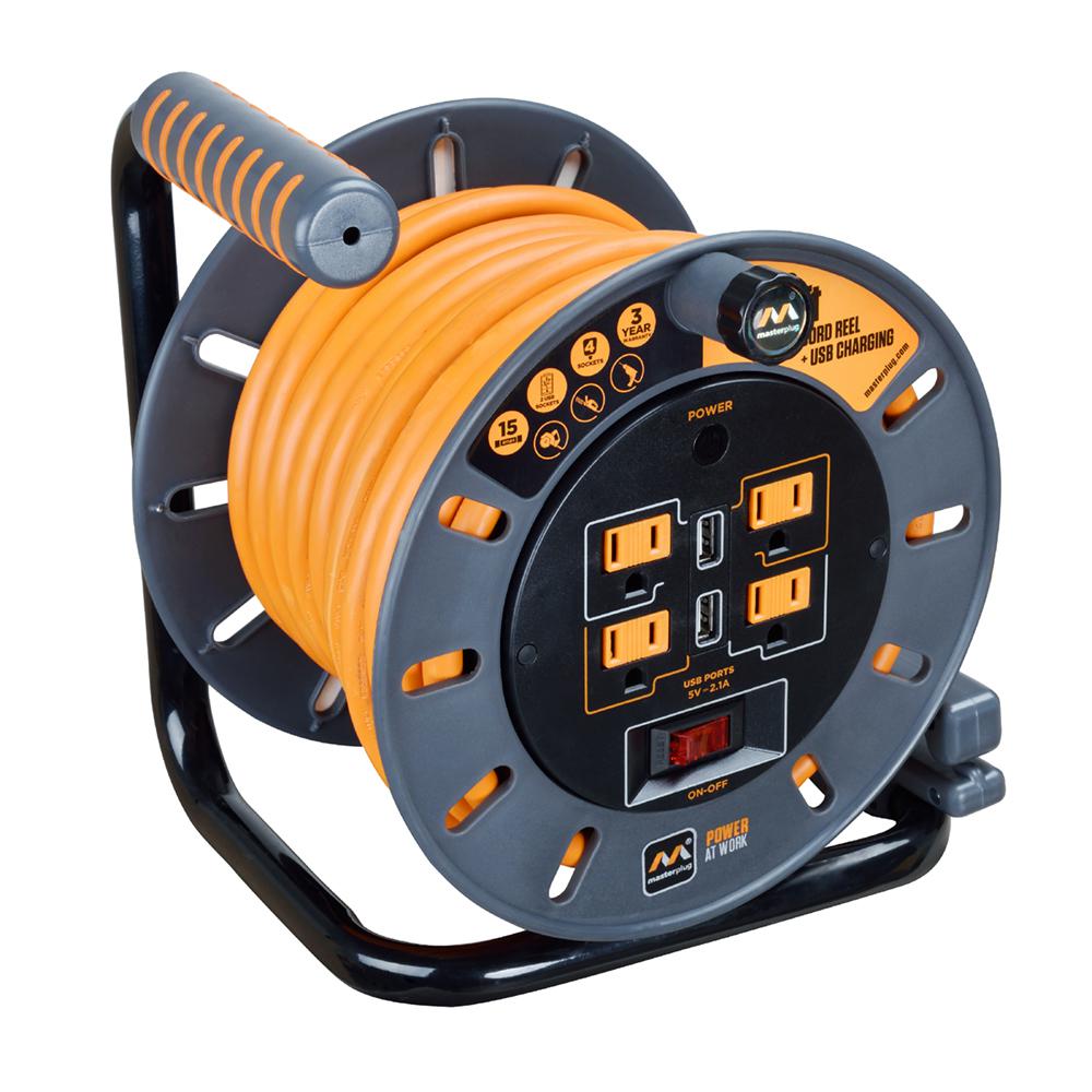 Masterplug 50 ft. 15 Amp 12 AWG Medium Open Reel with USB Charging and ...