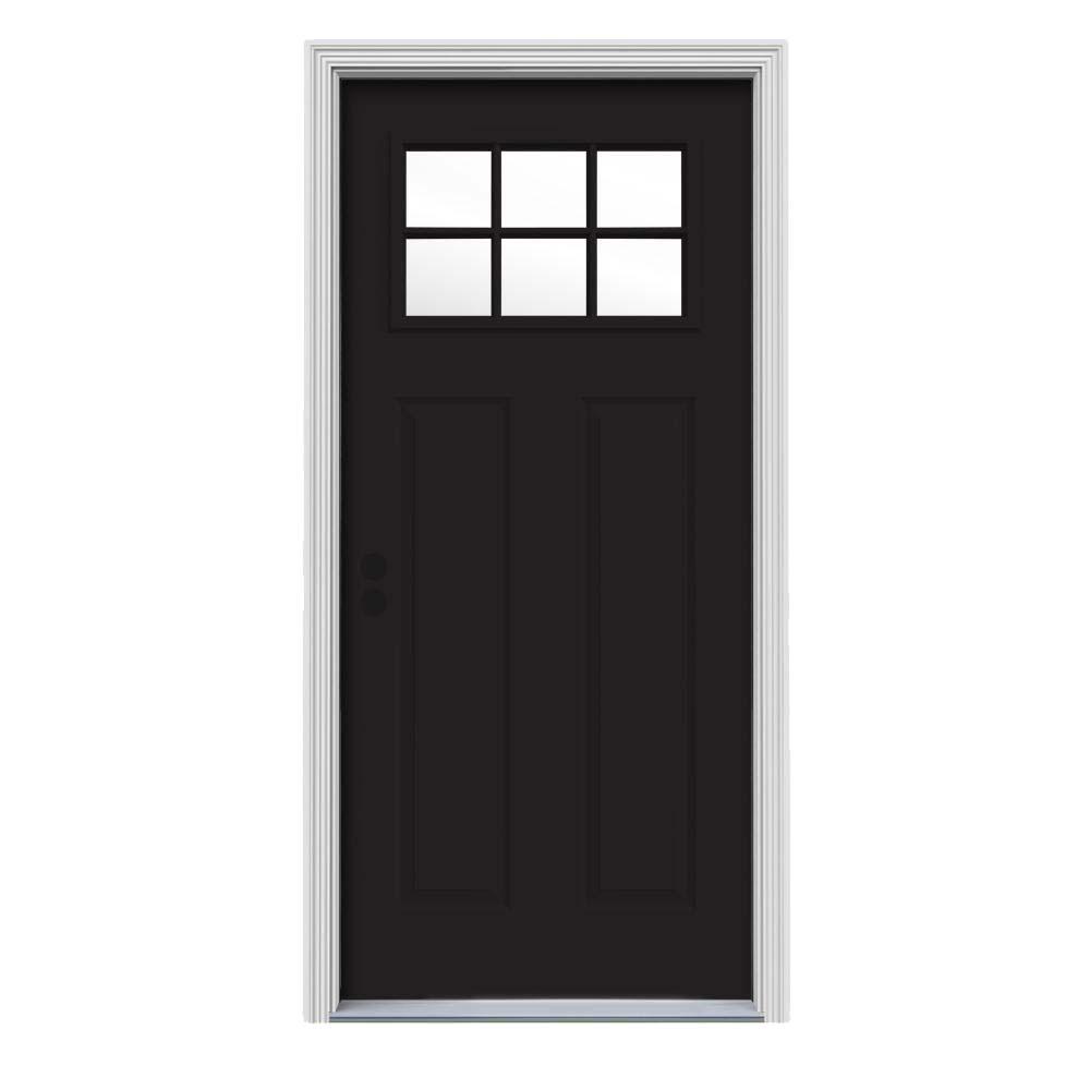 JELD WEN 30 In X 80 In 6 Lite Craftsman Black W White Interior Steel jeld-wen-30-in-x-80-in-6-lite-craftsman-black-w-white-interior-steel