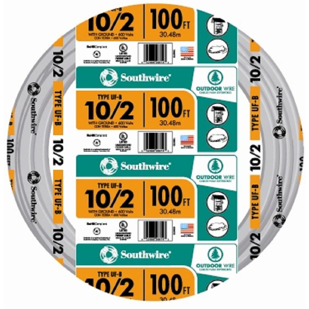 Southwire 100 Ft 10 2 Gray Solid CU UF B W G Wire 13056728 The Home