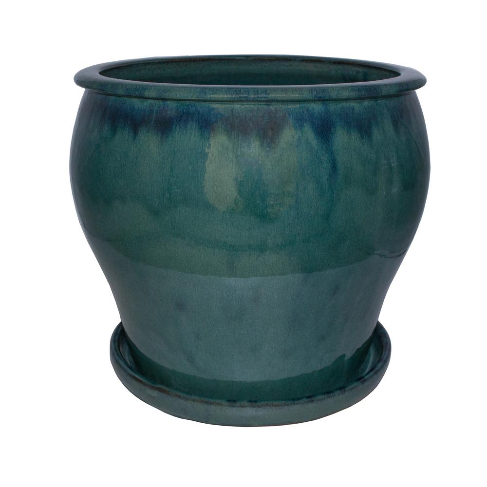 Trendspot 16 in. Dia Ceramic DMG Solid Blue Studio Planter-DB10021-16J ...