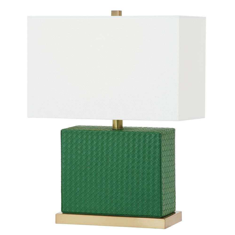 Safavieh Delia 20.5 in. Dark Green Faux Woven Leather Table Lamp with ...