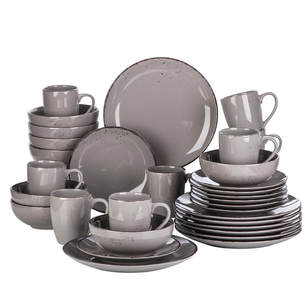 vancasso Navia Jardin Grey 32-Pieces Ceramic Dinnerware Set with Dinner ...