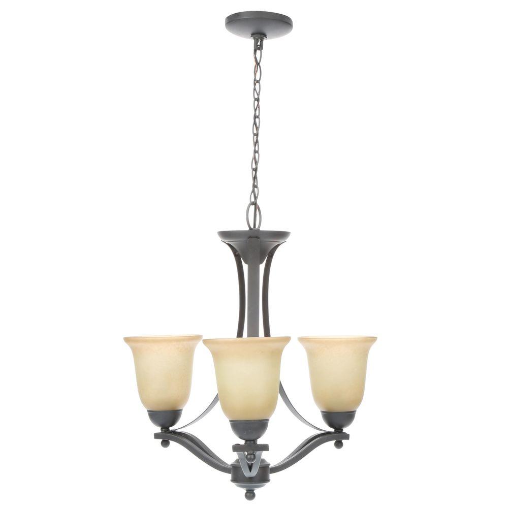 Hampton Bay 3-Light Rustic Iron Chandelier with Antique Ivory Glass ...