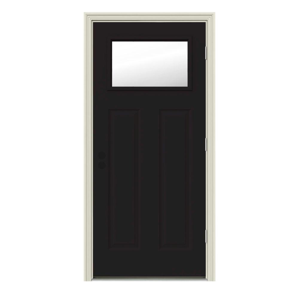 JELD-WEN 32 in. x 80 in. 1 Lite Craftsman Black Painted Steel Prehung ...