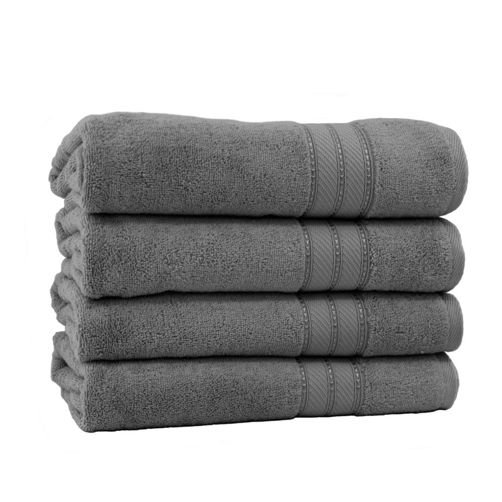 MODERN THREADS Spunloft 4-Piece Charcoal Solid Cotton Bath Towel Set ...