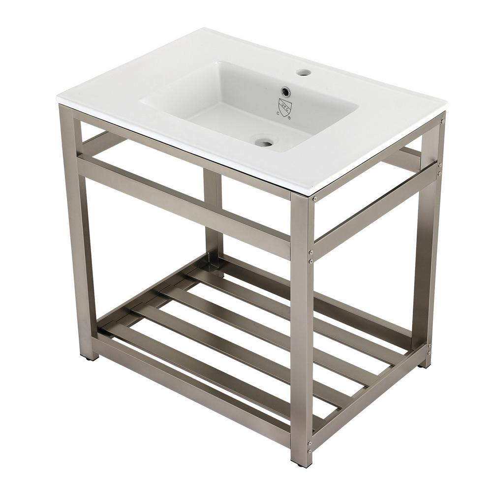 Kingston Brass 31 in. Ceramic Console Sink (1-Hole) with Stainless ...