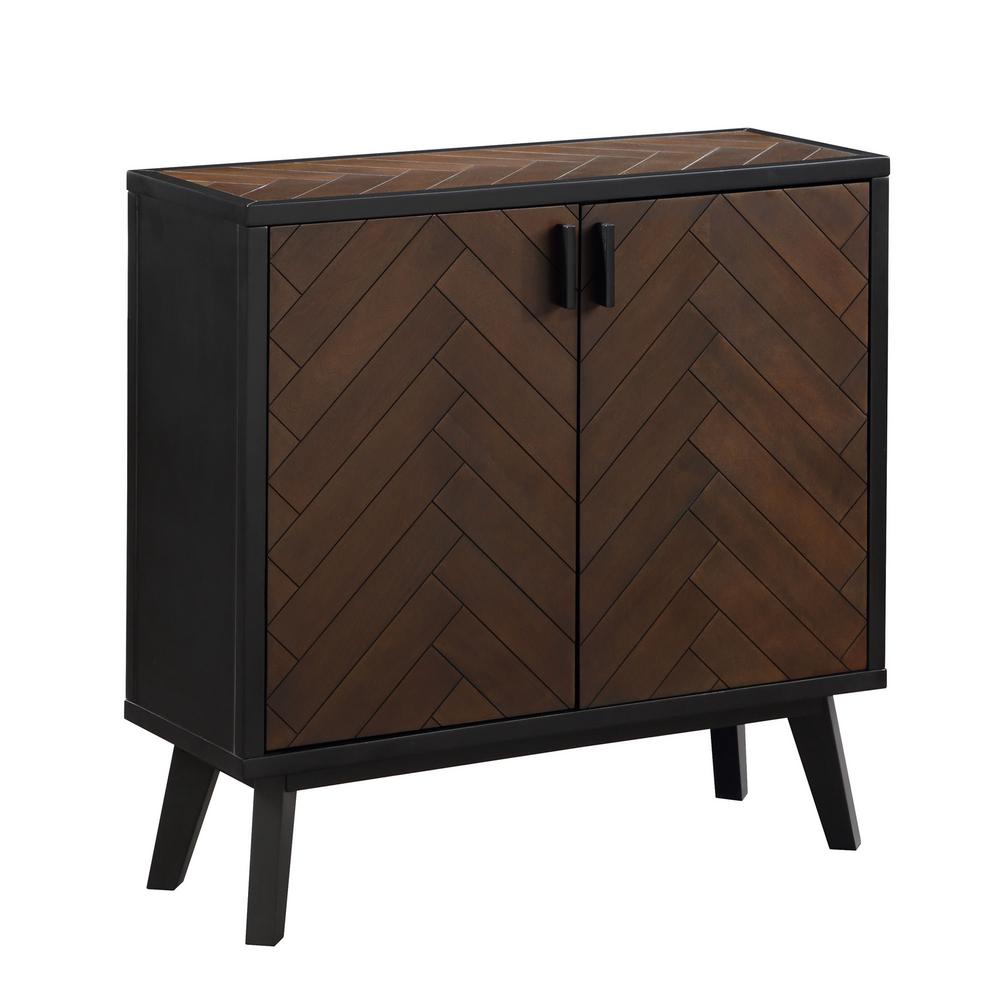 LNC Mid-Century Dark Brown Wood Accent Cabinet with 2-Doors 1-Shelf and ...
