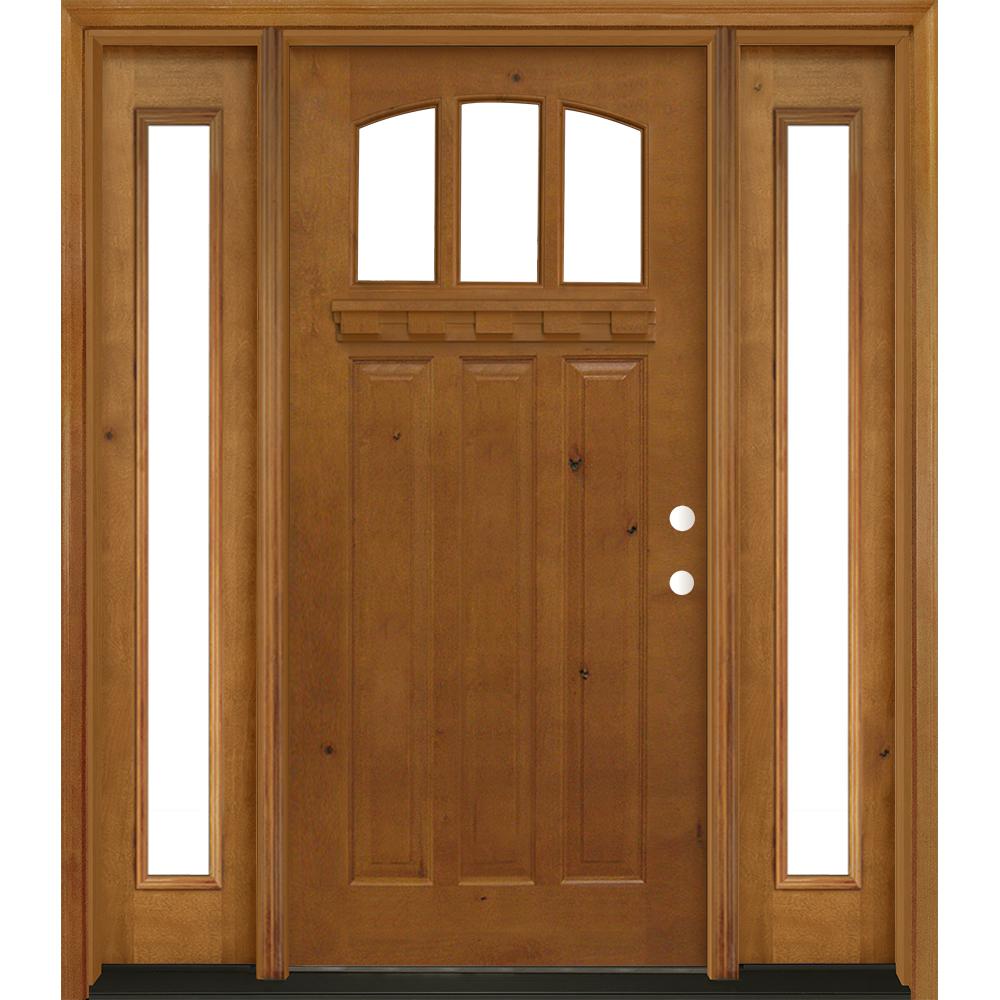 Steves & Sons 64 in. x 80 in. Craftsman 3 Lite Arch Stained Knotty ...