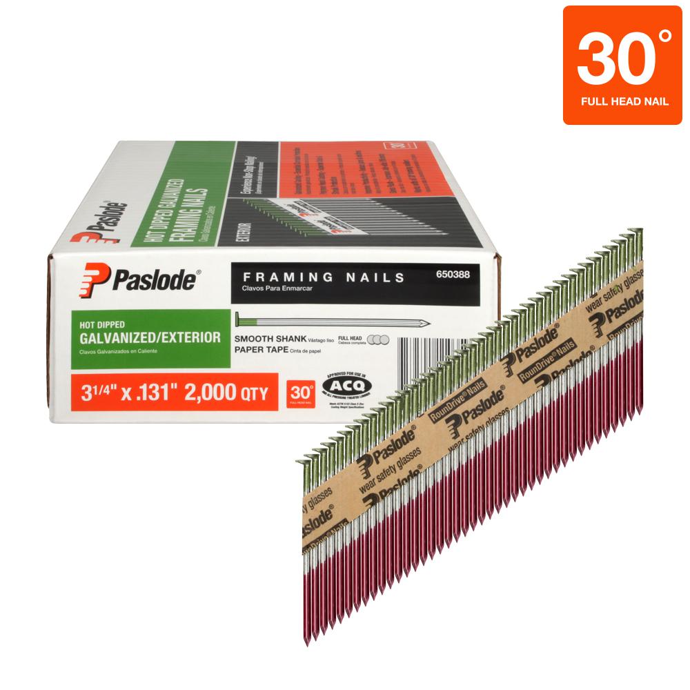Paslode 2-3/8 in. x 0.113-Gauge 30-Degree Galvanized Ring Shank Paper Tape Framing Nails (2,000 ...