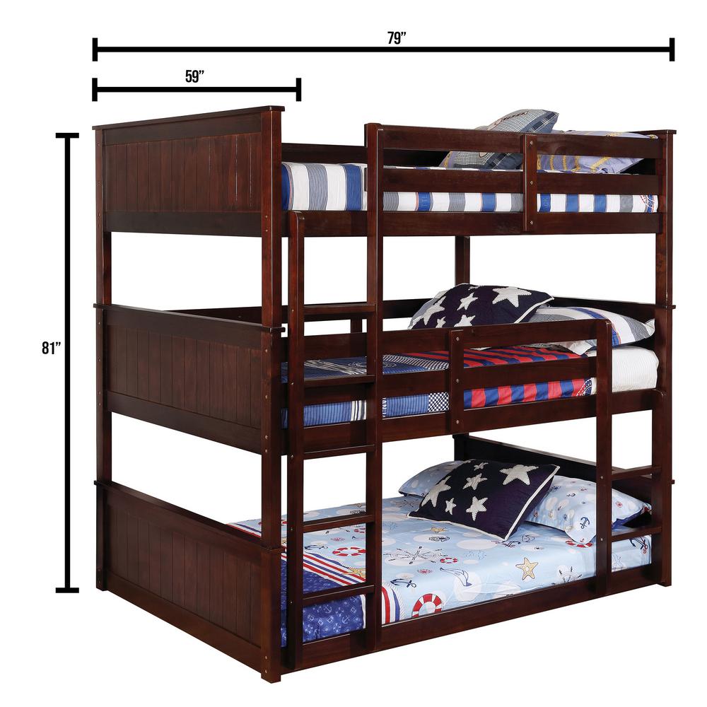 William's Home Furnishing Therese in Dark Walnut Twin Triple Decker Bed ...