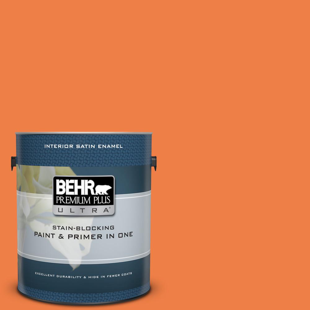BEHR Premium Plus Ultra 1 gal. #240B-6 Orange Zest Satin Enamel ...