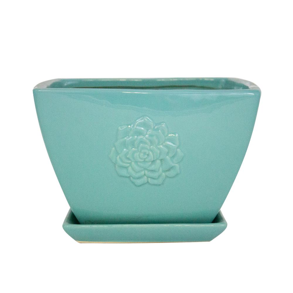 Trendspot 6 in. Teal Succulent Square Ceramic Planter-CR10486S-060B ...