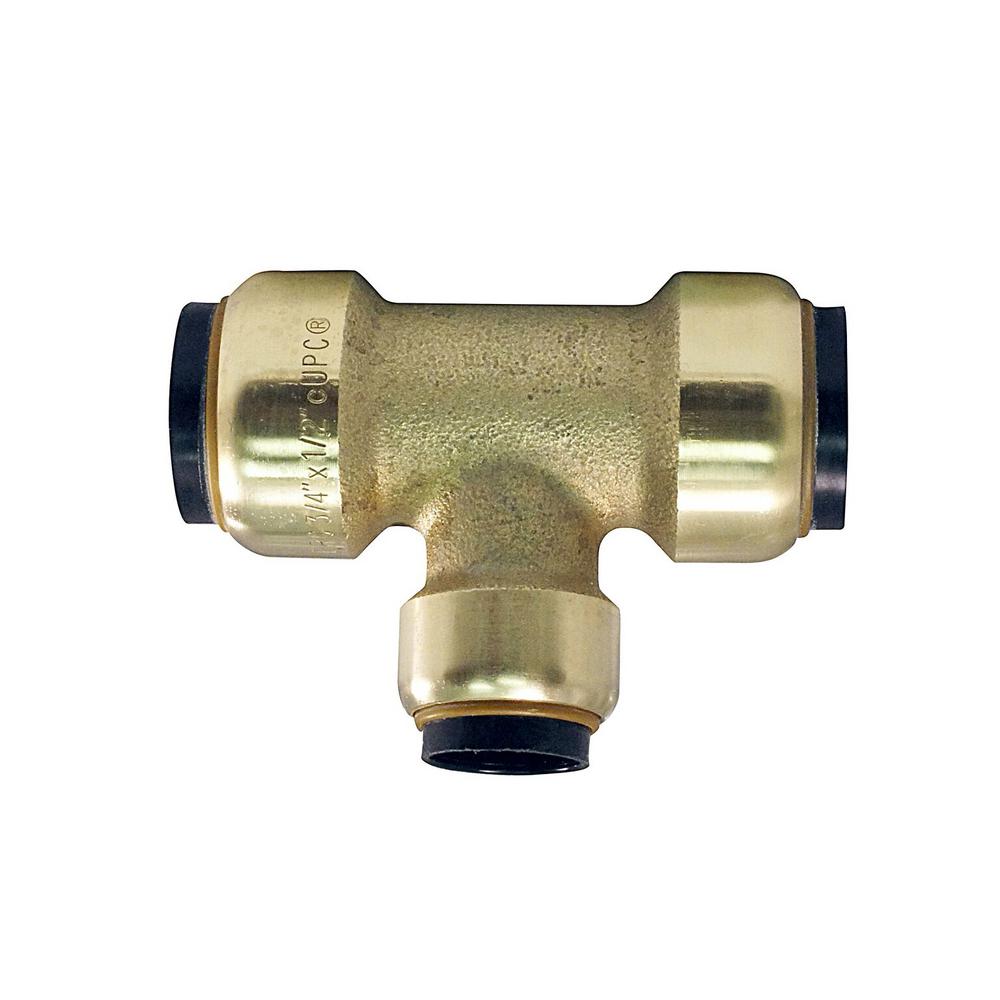Tectite 3/4 in. x 1/2 in. x 3/4 in. Brass Push-to-Connect Reducer Tee-FSBT341234 - The Home Depot