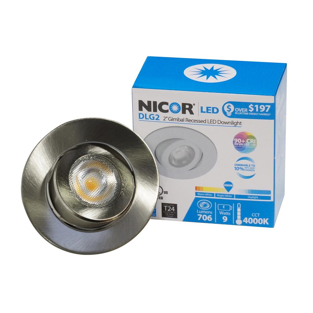 NICOR 2 in. Nickel (3000K) LED Retrofit Recessed Gimbal Trim Kit, 92.4 ...
