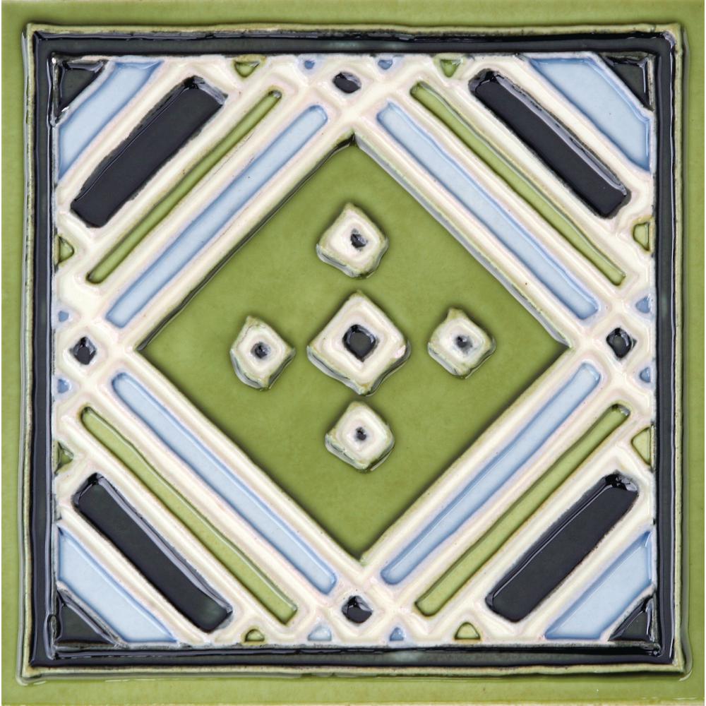 Solistone Hand-Painted Ceramic Aztec Green 6 in. x 6 in. x 6.35 mm ...