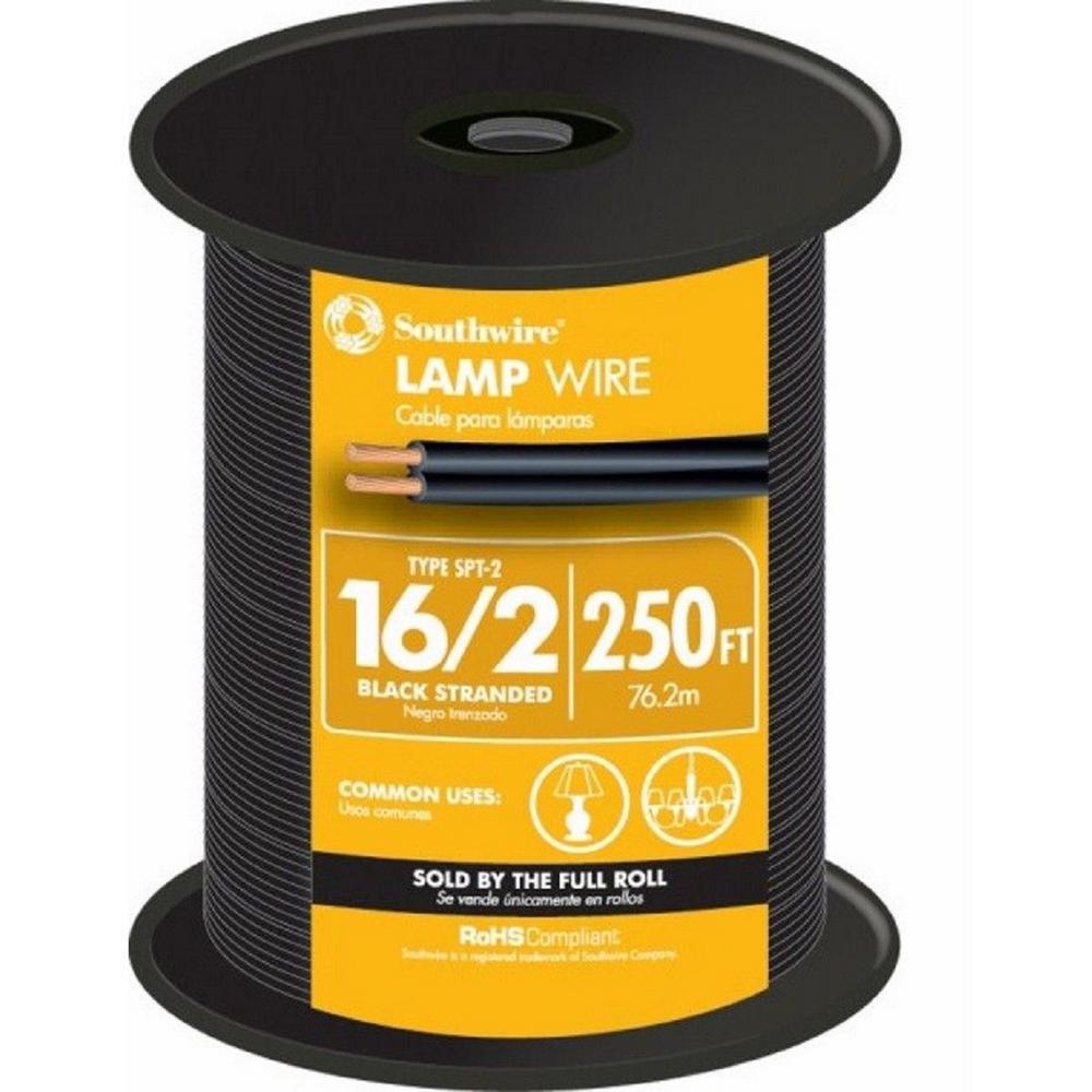 Southwire 250 ft. 16/2 Black Stranded CU SPT-2 Lamp Wire-55681844 - The ...