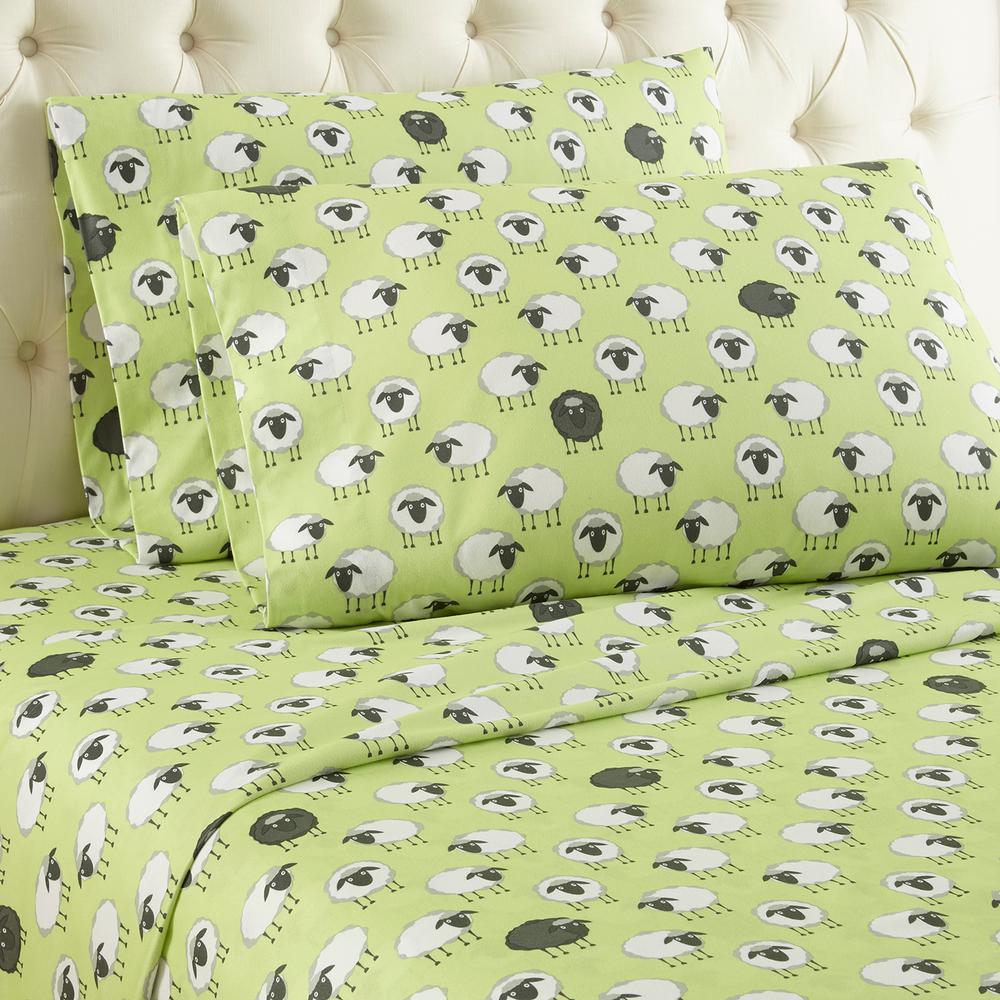 Micro Flannel 4-Piece Sheep Green Geometric Queen Sheet Set MFNSSQNSHG ...
