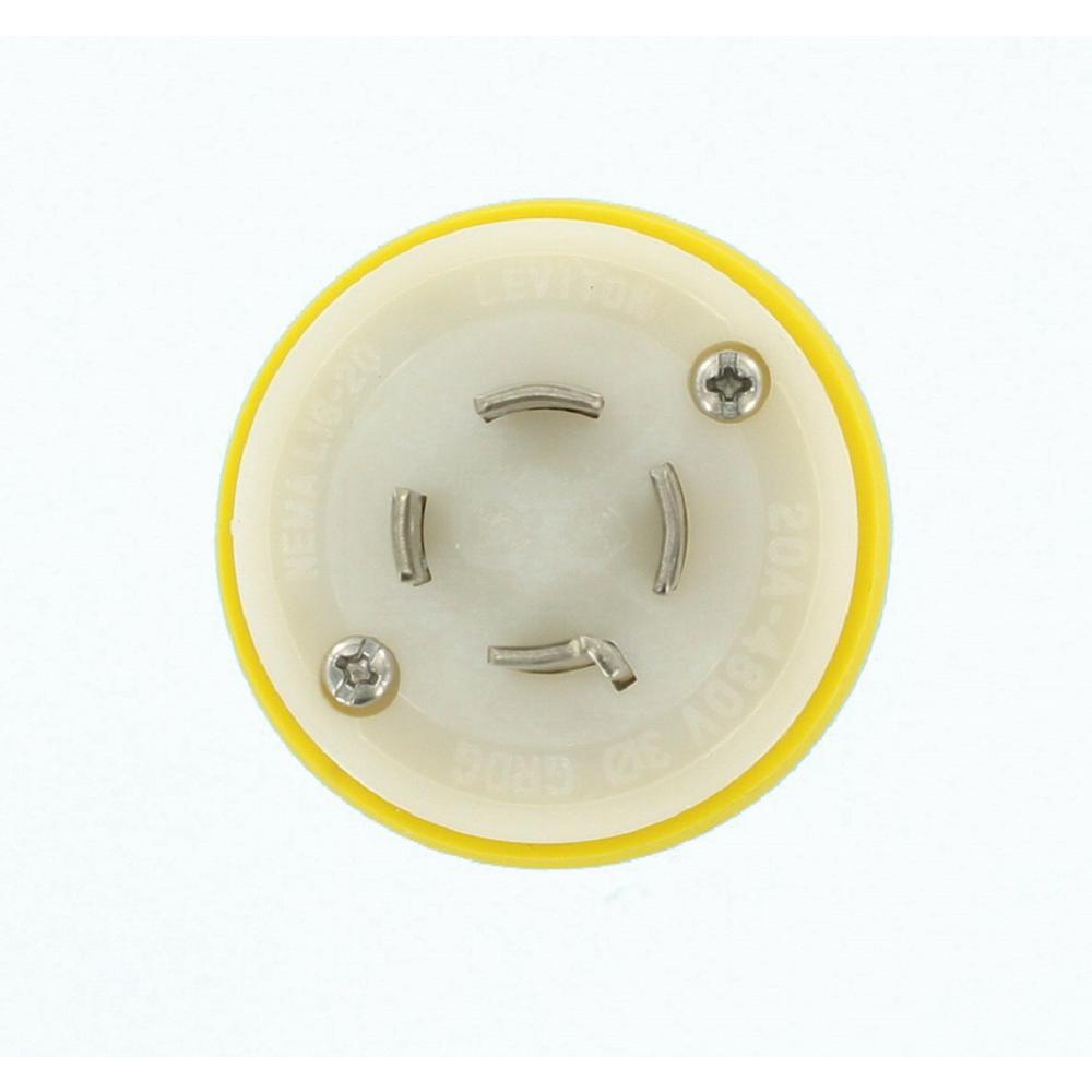 Leviton 30 Amp 480-Volt 3-Phase Wetguard Locking Grounding Plug, Yellow ...