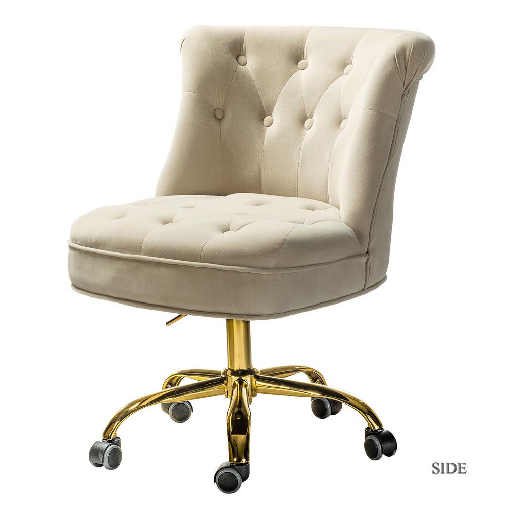 JAYDEN CREATION Figeac Mustard Velvet Tufted Task Chair with Golden ...
