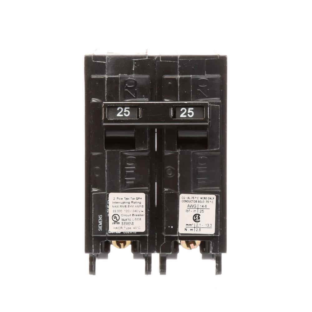 Siemens 25 Amp 2-Pole QPH 22 kA Circuit Breaker-Q225H - The Home Depot