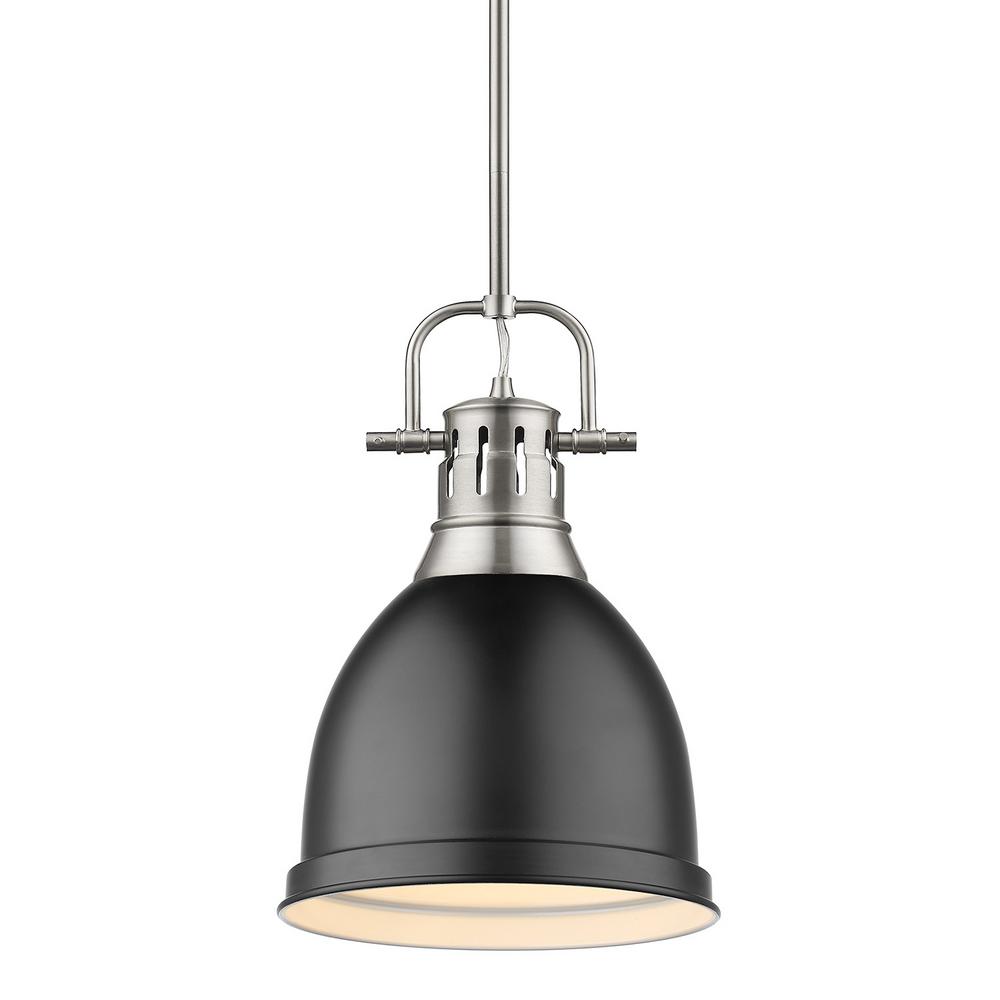 Golden Lighting Duncan 1-Light Pewter Pendant and Rod with Matte Black ...