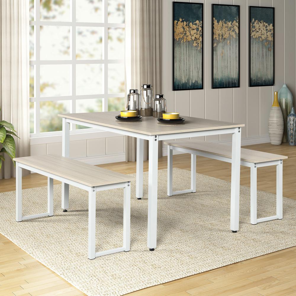 Harper & Bright Designs 3-Piece Beige Dining Table Set with 2-Benches ...