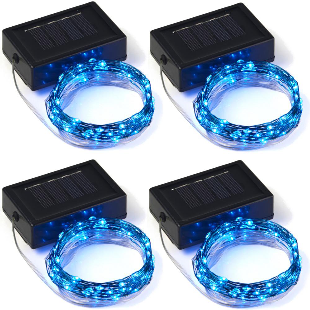 100-Light 20 ft. Integrated Blue Solar Integrated LED String Light (4 ...