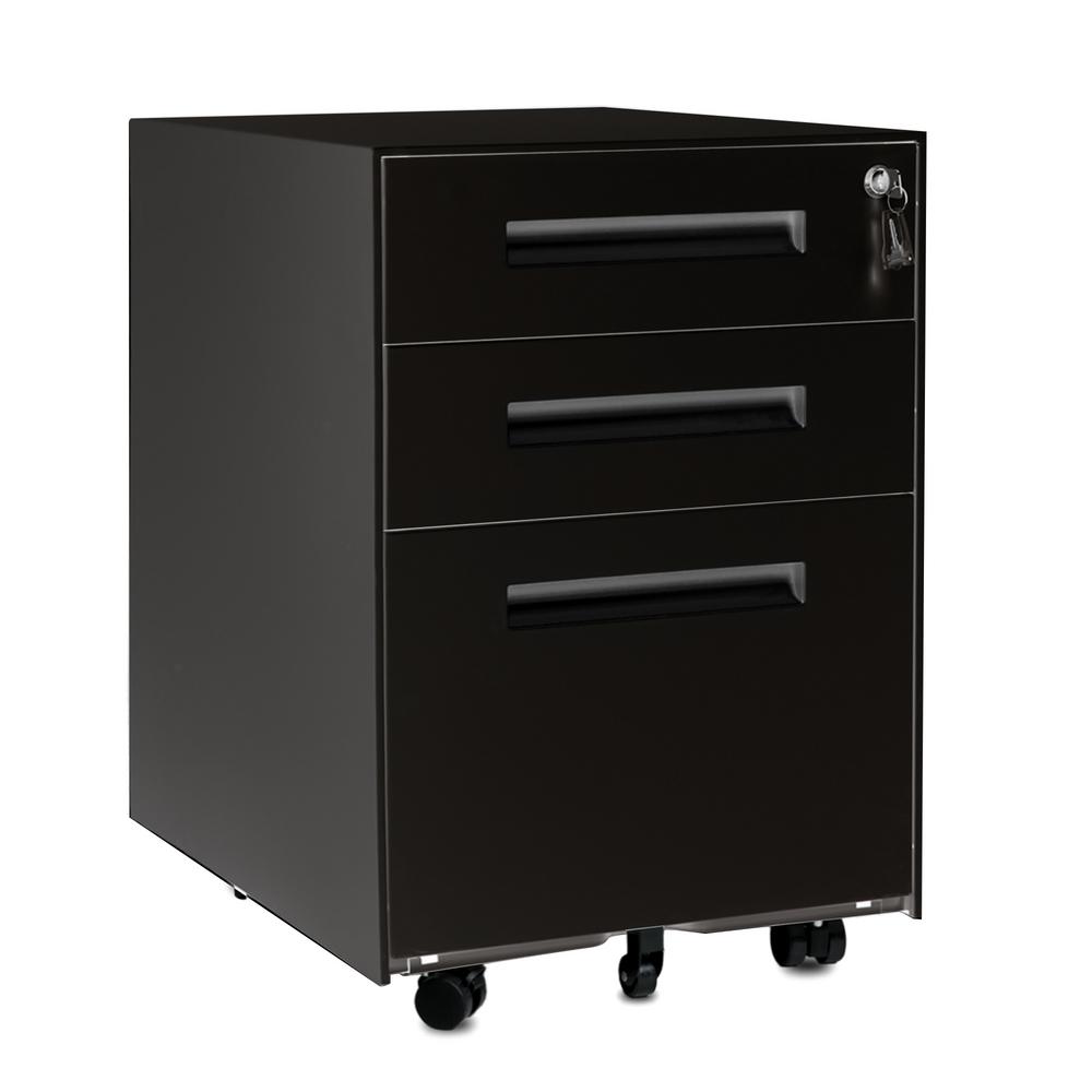 Boyel Living 3-Drawer Black Mobile Metal File Cabinet with Lock and ...