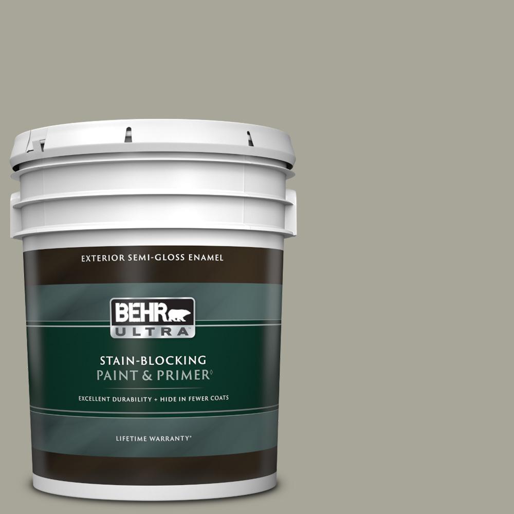 BEHR ULTRA 5 gal. #N370-4A Historical Gray Semi-Gloss Enamel Exterior ...