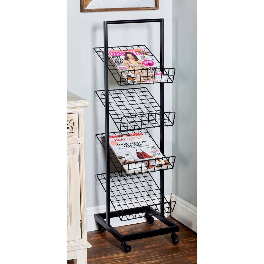 LITTON LANE Black 4-Tier Freestanding Magazine Rack-58640 - The Home Depot