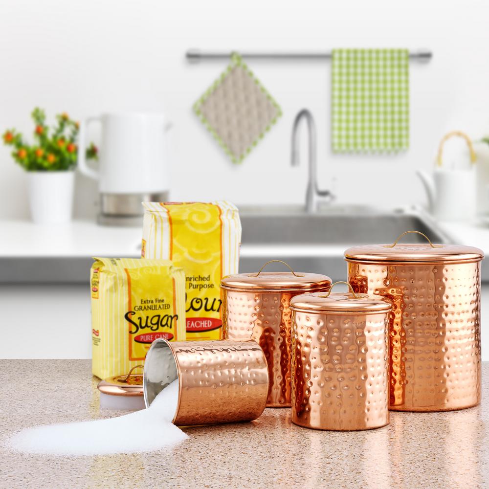 Old Dutch Decor Copper Hammered Canister Set 4 Piece 843 The Home Depot