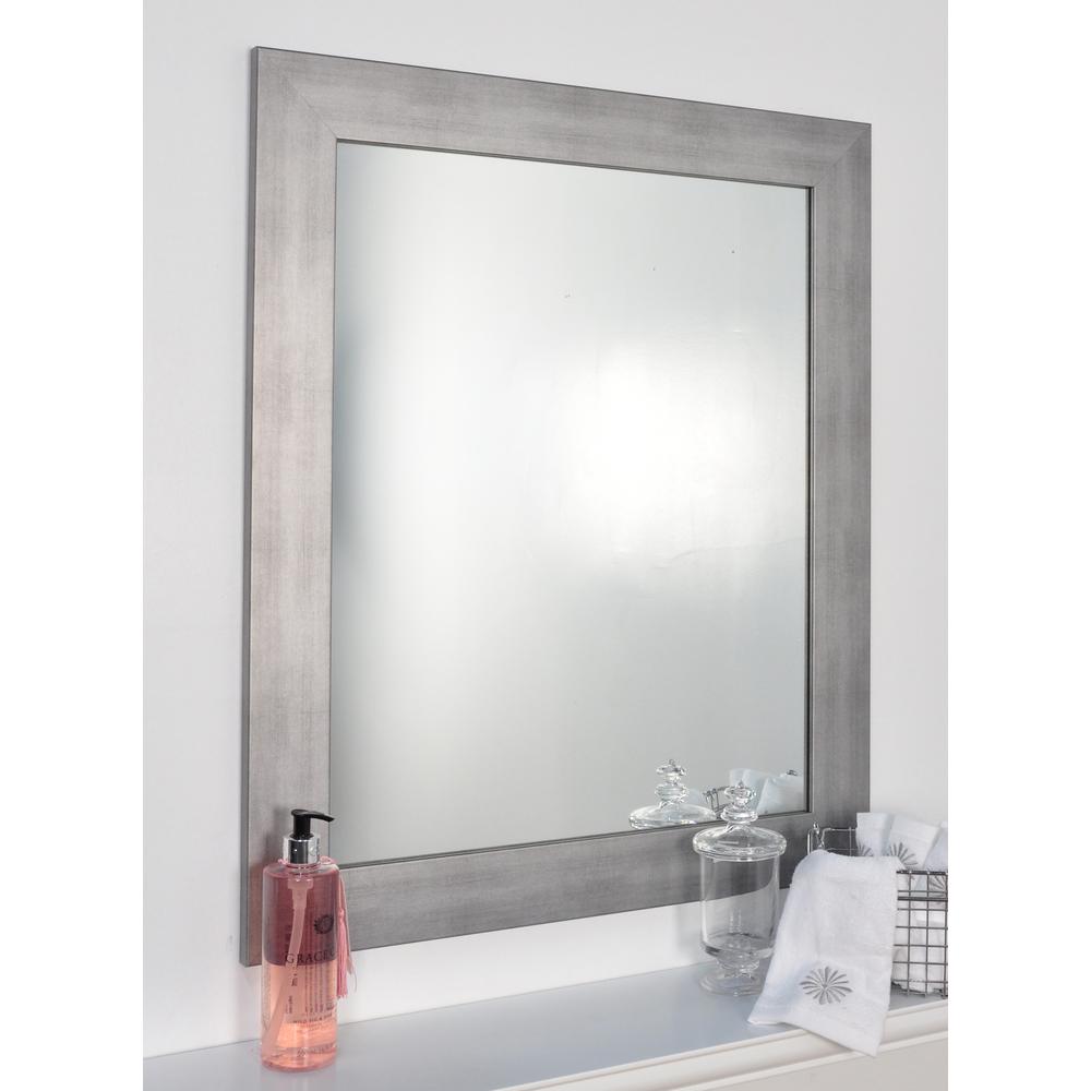 Silverstone 29 in. x 35 in. Silver Framed Wall Mirror with Black Trim ...