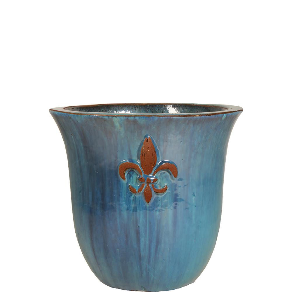 14 in. Turquoise Ceramic Fleur De Lis Planter-VPX4-24B-TQ - The Home Depot