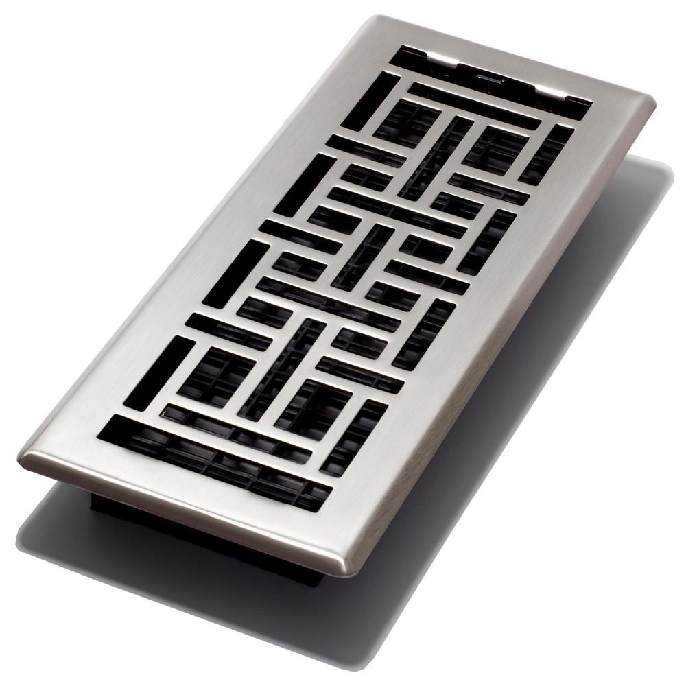 Decor Grates 4 in. x 10 in. Steel Brushed Nickel Oriental Design Floor ...