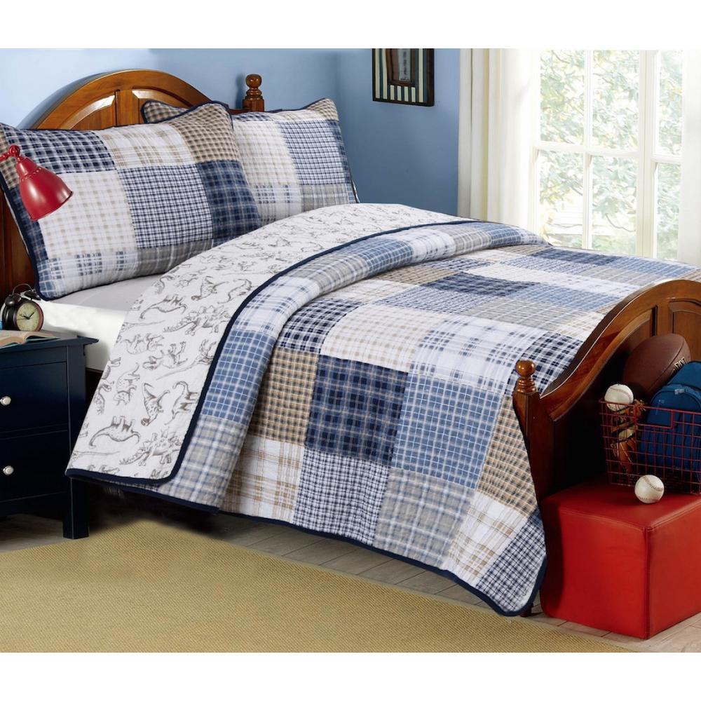 Cozy Line Home Fashions Plaid Tartan Boxers Dinosaur 3-Piece Navy Blue ...