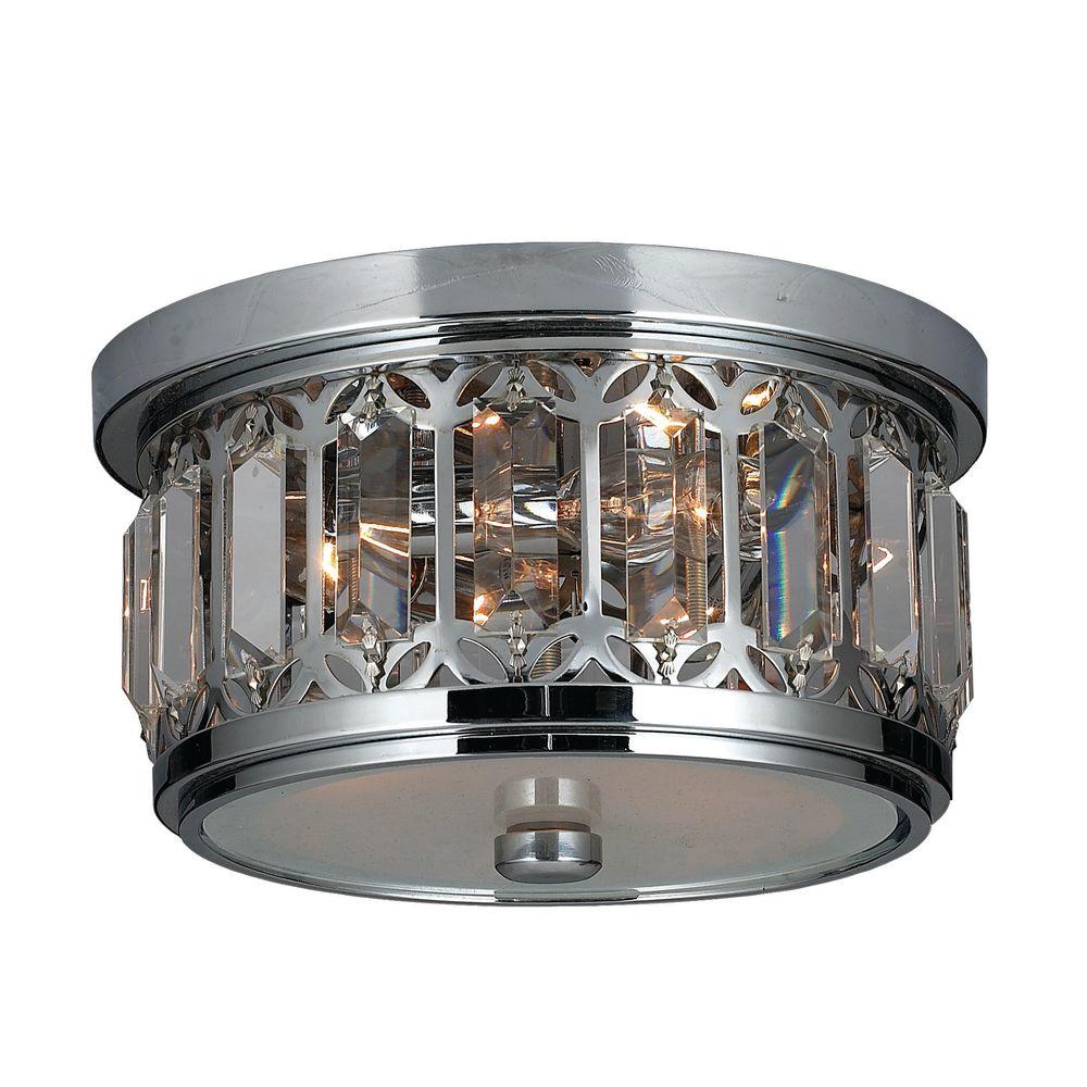 Worldwide Lighting Parlour Collection 3-Light Chrome Crystal Flush ...