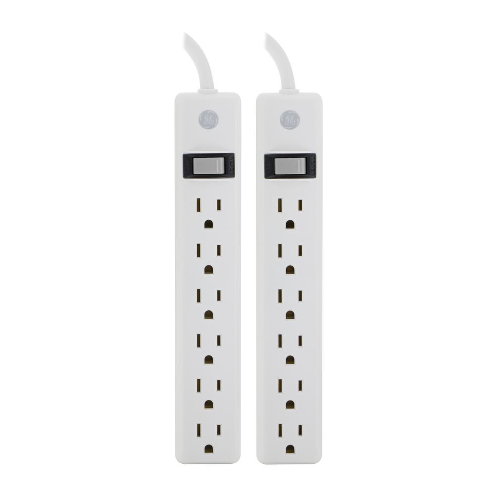 GE 6-Outlet Surge Protector Twin Pack with 3 ft. Cord, White-14709 ...