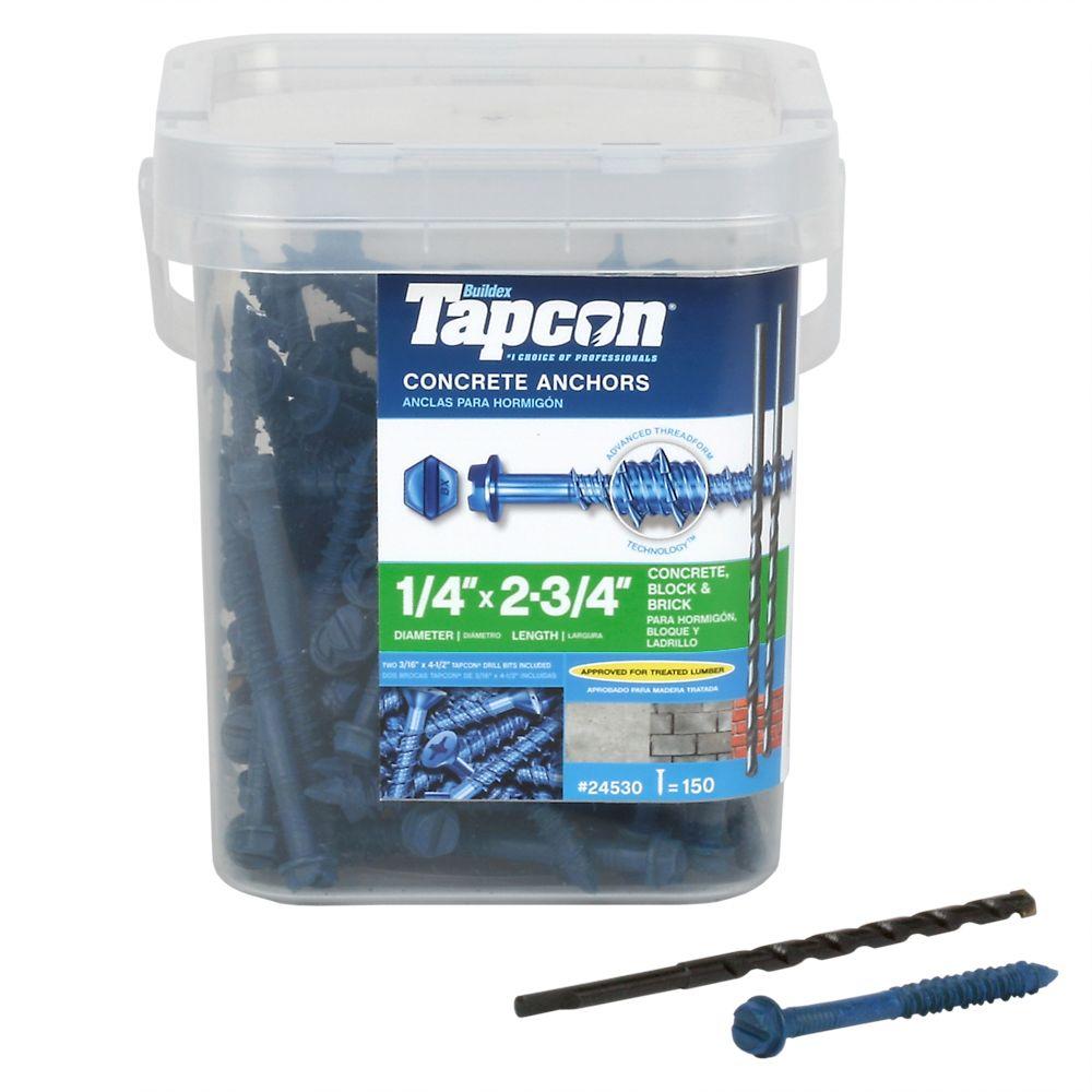 Tapcon 1 4 In X 2 3 4 In Hex Washer Head Concrete Anchors 150 Pack