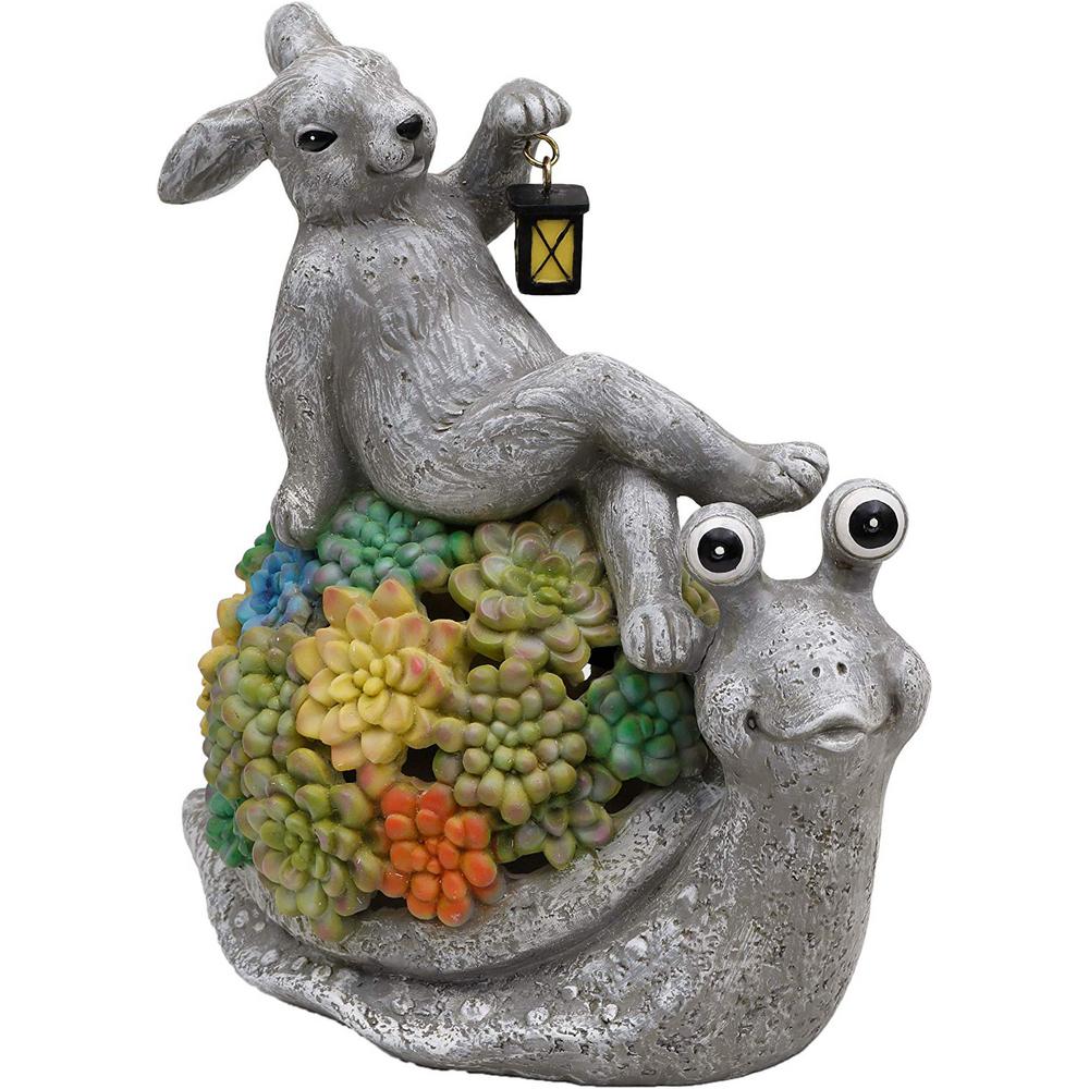 Hunnykome Solar Powered 9 in. Tall Integrated LED Reading Bunny on ...