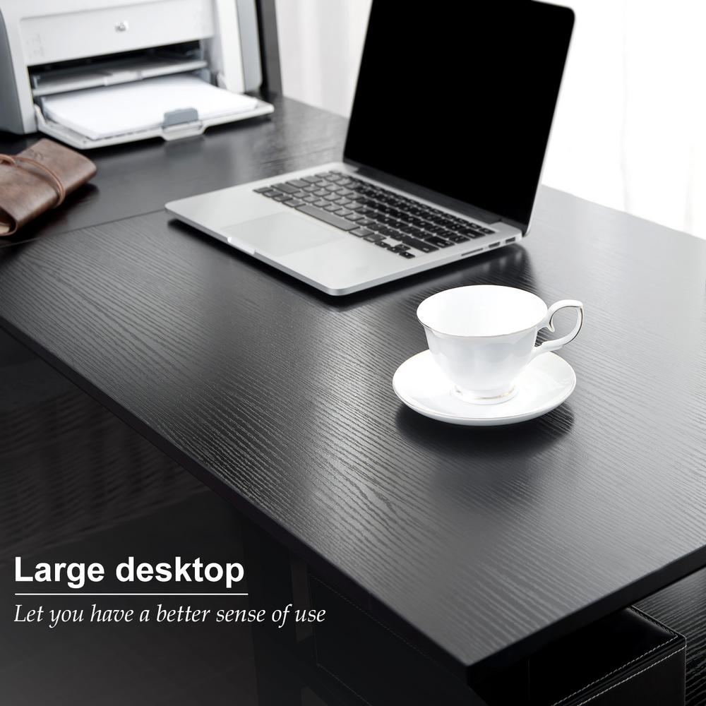 Merax 55 in. Rectangular Black Computer Desk with Solid Wood Material ...