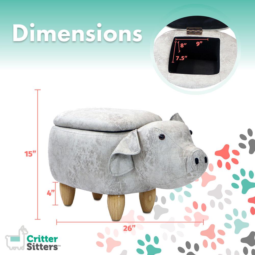 Critter Sitters Light Gray Pig Animal Shape Storage Ottoman-CSPIGSTOTT ...