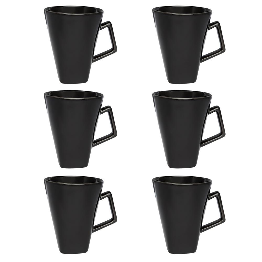 Manhattan Comfort Nara 11.83 oz. Black Square Beveled Earthenware Mugs ...