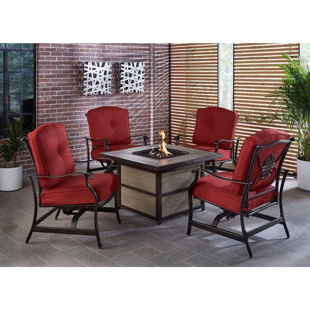 Hanover Traditions 5-Piece Aluminum Patio Fire Pit Conversation Set ...
