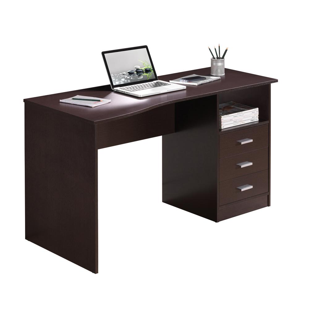 Techni Mobili 52 in. Rectangular Wenge 3 Drawer Computer Desk with ...