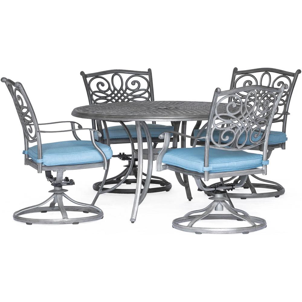 Hanover Traditions 5-Piece Aluminum Outdoor Dining Set with Blue ...