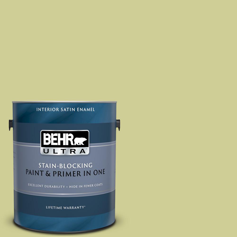 BEHR ULTRA 1 gal. #M340-4 Wasabi Satin Enamel Interior Paint and Primer ...