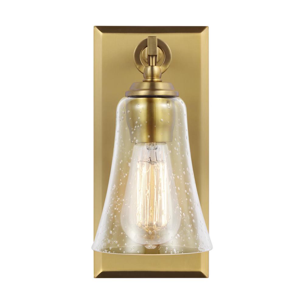 Feiss Monterro 5 in. W. 1-Light Burnished Brass Wall Sconce with Clear ...
