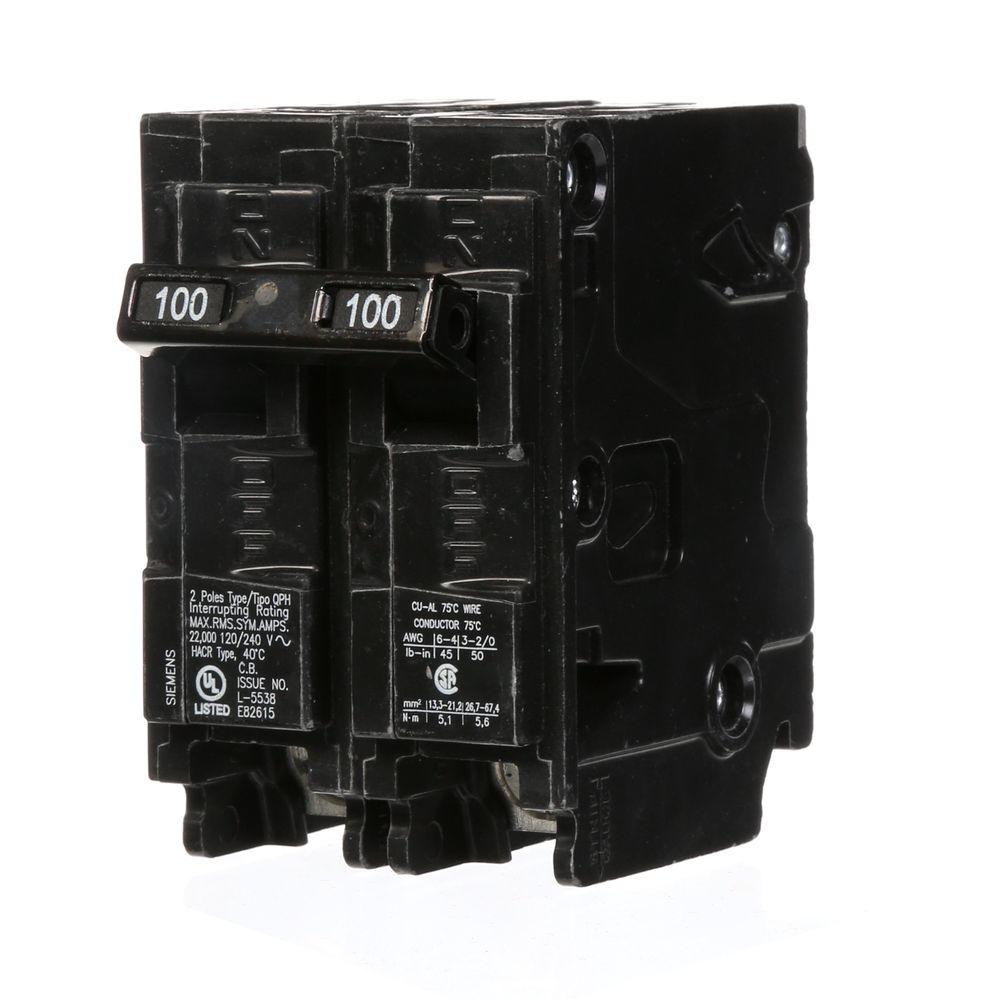 Siemens 100 Amp Double-Pole Type QPH 22kA Circuit Breaker-Q2100H - The ...